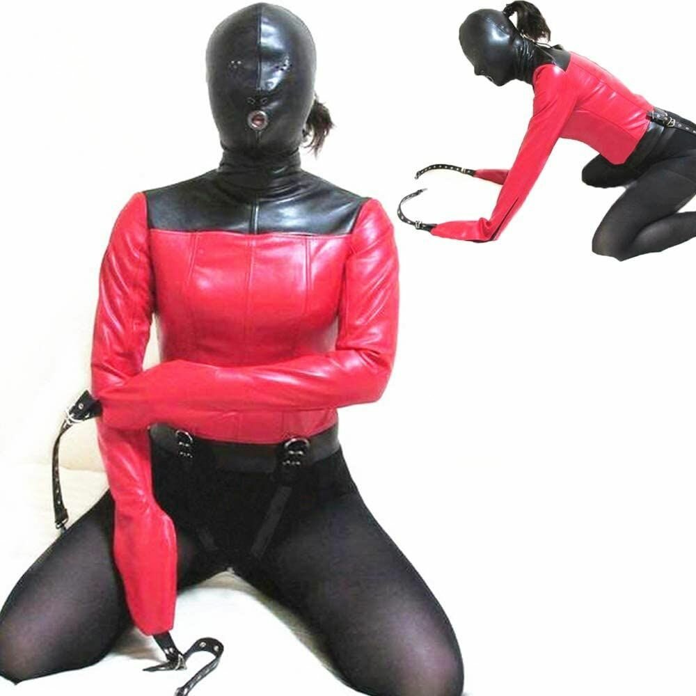 БДСМ одежда для женщины латекс, Двуручный бондаж Из красной кожи