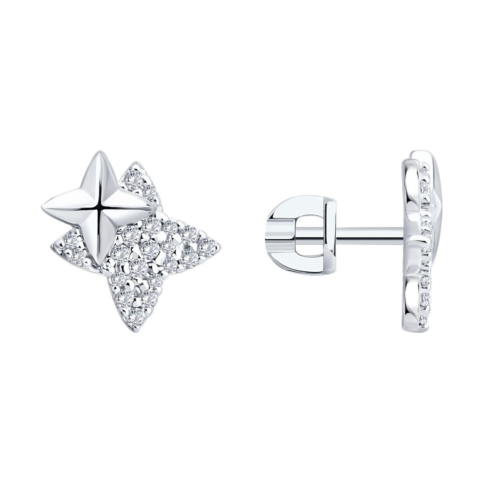 Серьги пусеты Diamant online, серебро, 925 проба, родирование, фианит