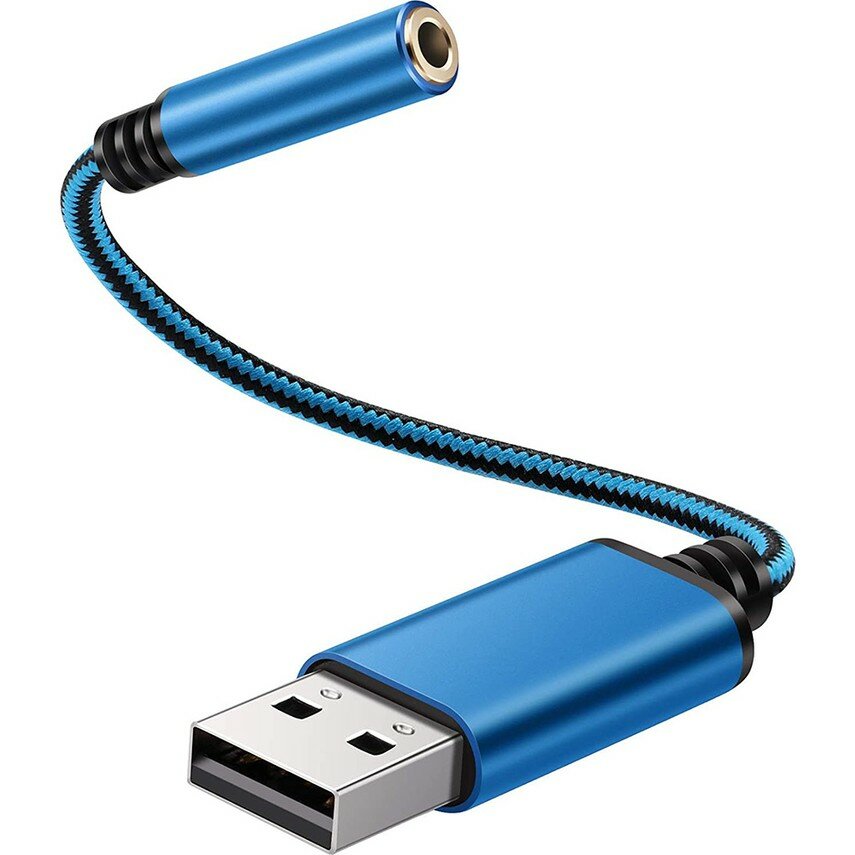 Hermoso USB - 3,5 мм аудиоадаптер для ПК, PS4, Mac и т. д. (0,6 фута, синий)