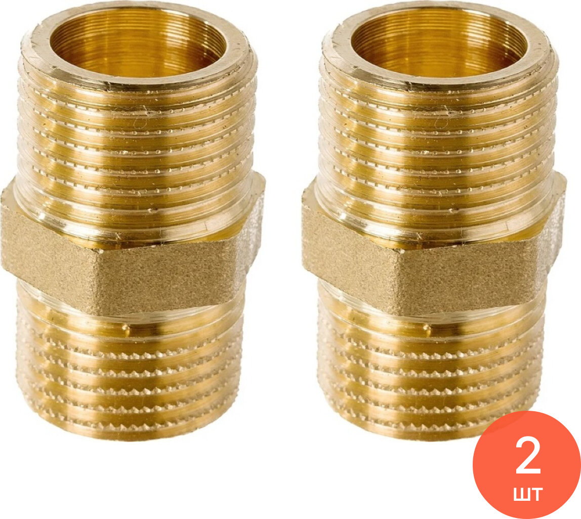 Ниппель MIXTON / Микстон усиленный удлиненный бочонок, наружный, из латуни, резьба 1/2дюйма / фитинги (комплект из 2 шт)