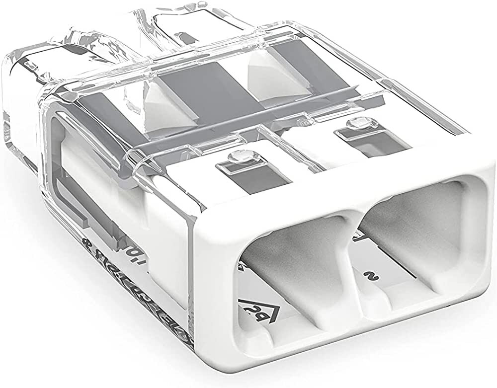 Клеммы Wago 2273-402 на 2 одножильных проводника сечением 0,5-2,5 кв. мм. 24А, прозрачные, без пасты, в коробке 120 шт.