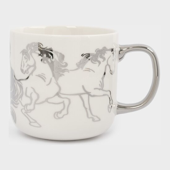 Кружка Anna Lafarg Horse Лошади 400 мл, фарфор, бело-серебристый (ANLAF-EL2201-2)