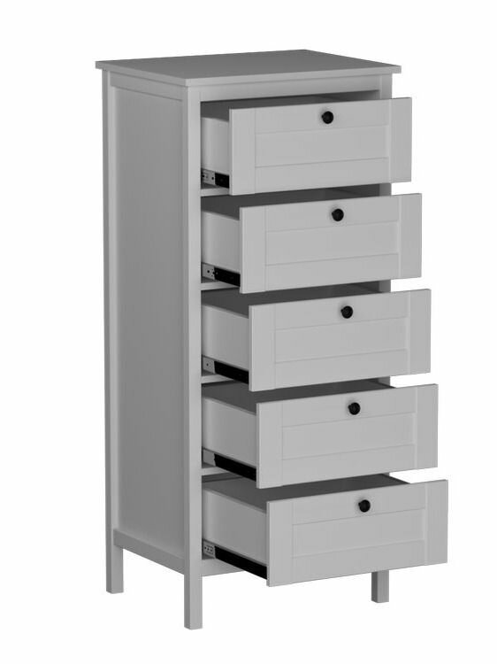 Комод высокий SbkHome "Фрея", ЛДСП, МДФ, белый, 5 ящиков (3 уп)