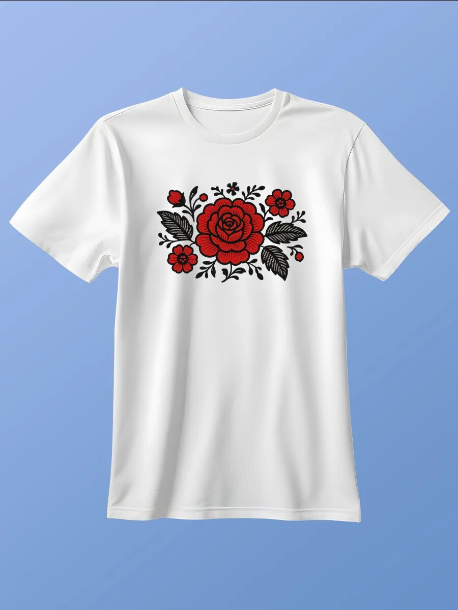 Футболка славянская с цветочным узором этно принт