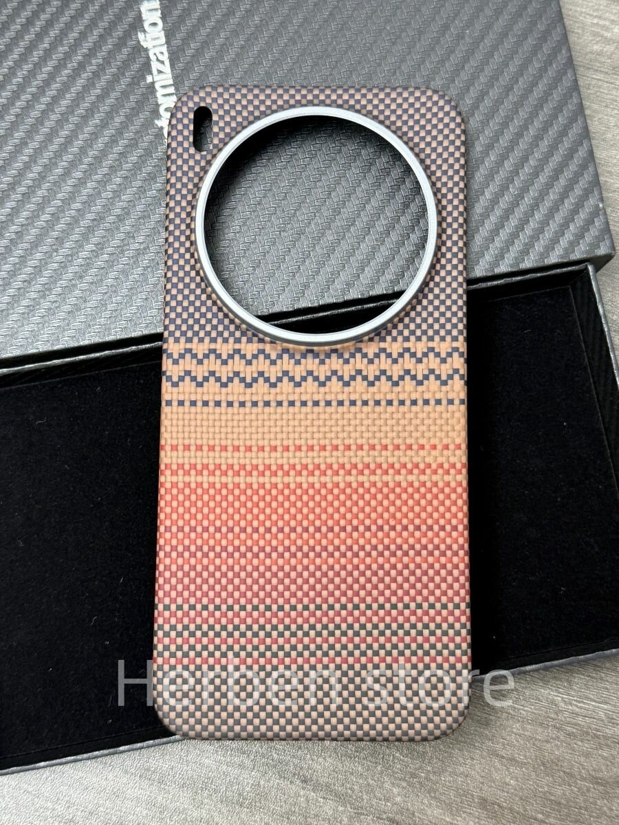 Чехол углеродное волокно Магнитный кевларовый чехол для Vivo X300 Pro, kevlar оранжевый