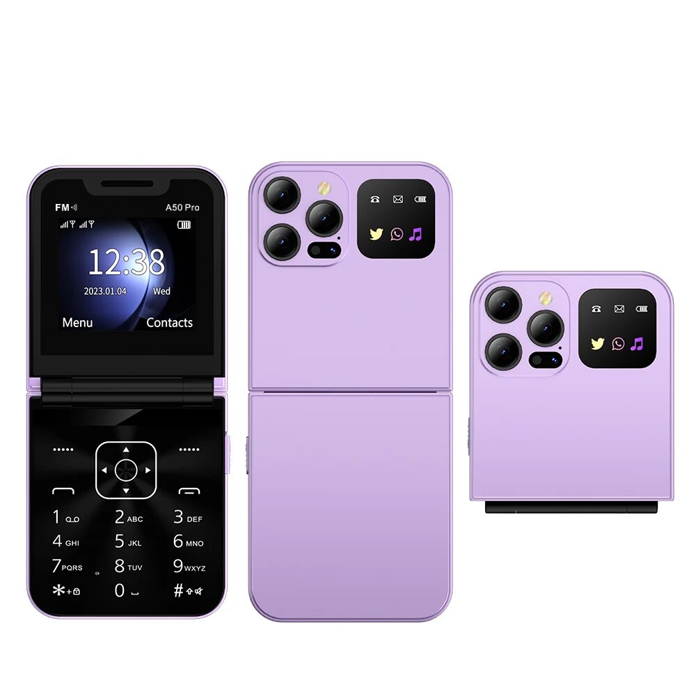 SERVO A50 PRO Flip Mobile Phone 2G GSM Dual Sim Cards Call Recording Blacklist MP3 FM Radio 2.4" Foldable Cellphones Flashlight