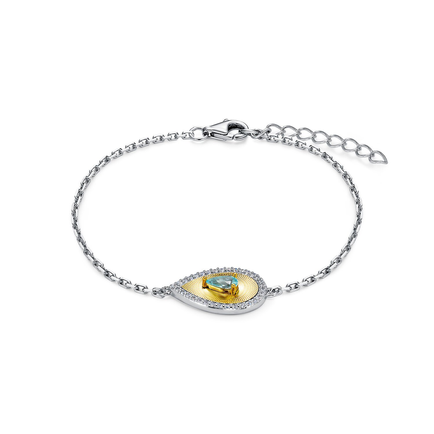 Браслет-цепочка, серебро, 925 проба, родирование, фианит