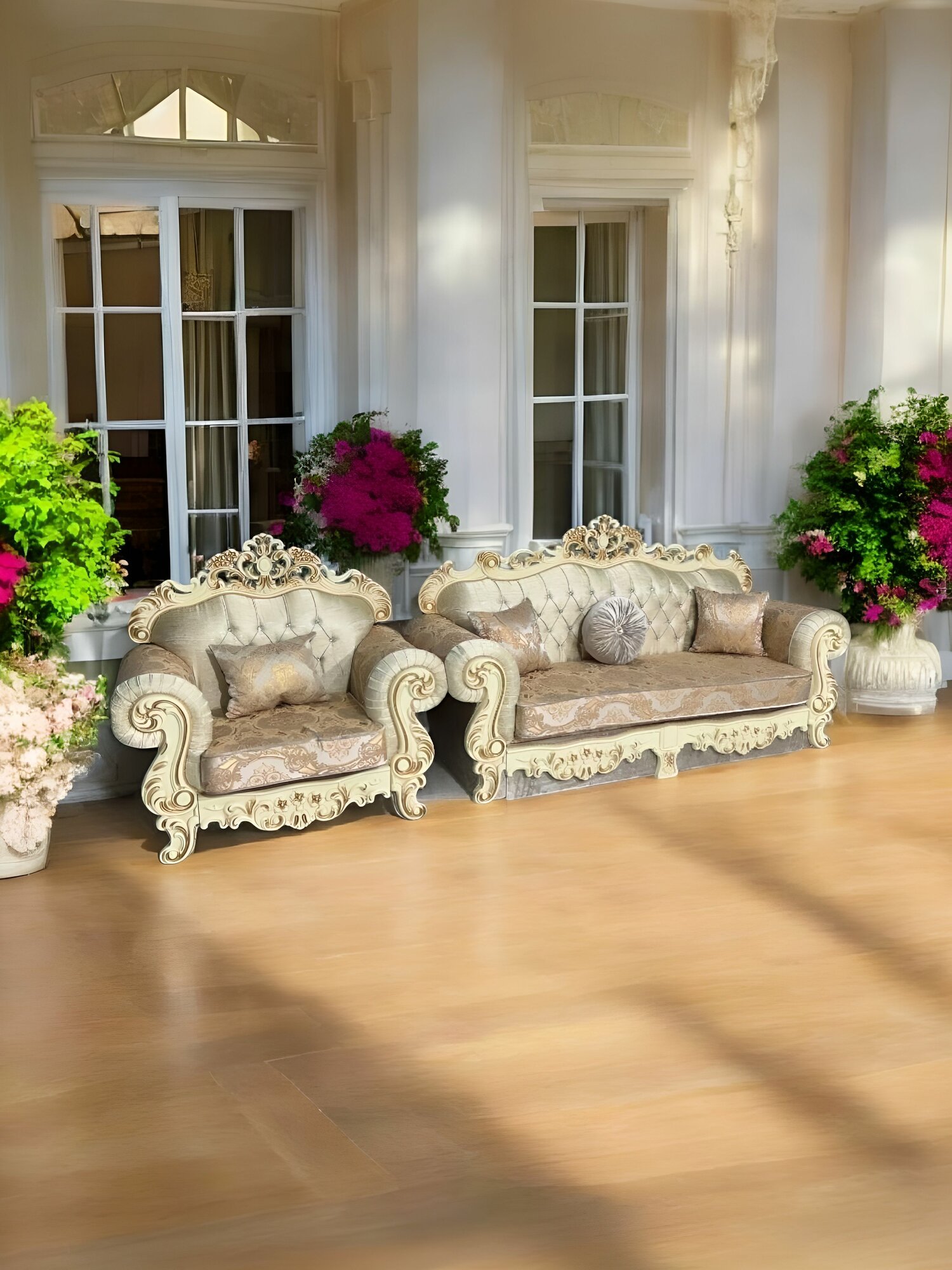 Комплект мягкой мебели TURKISH SOFA, диван и кресло, дерево, обивка из искусственной замши, золотой