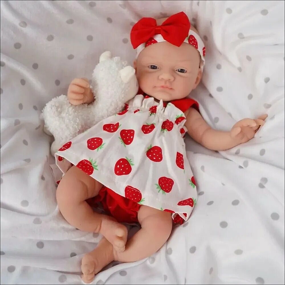 12-дюймовая кукла-реборн из силикона в полный рост, в одежде цвета клубники, красивая девочка с большими глазами, реалистичная кукла-реборн