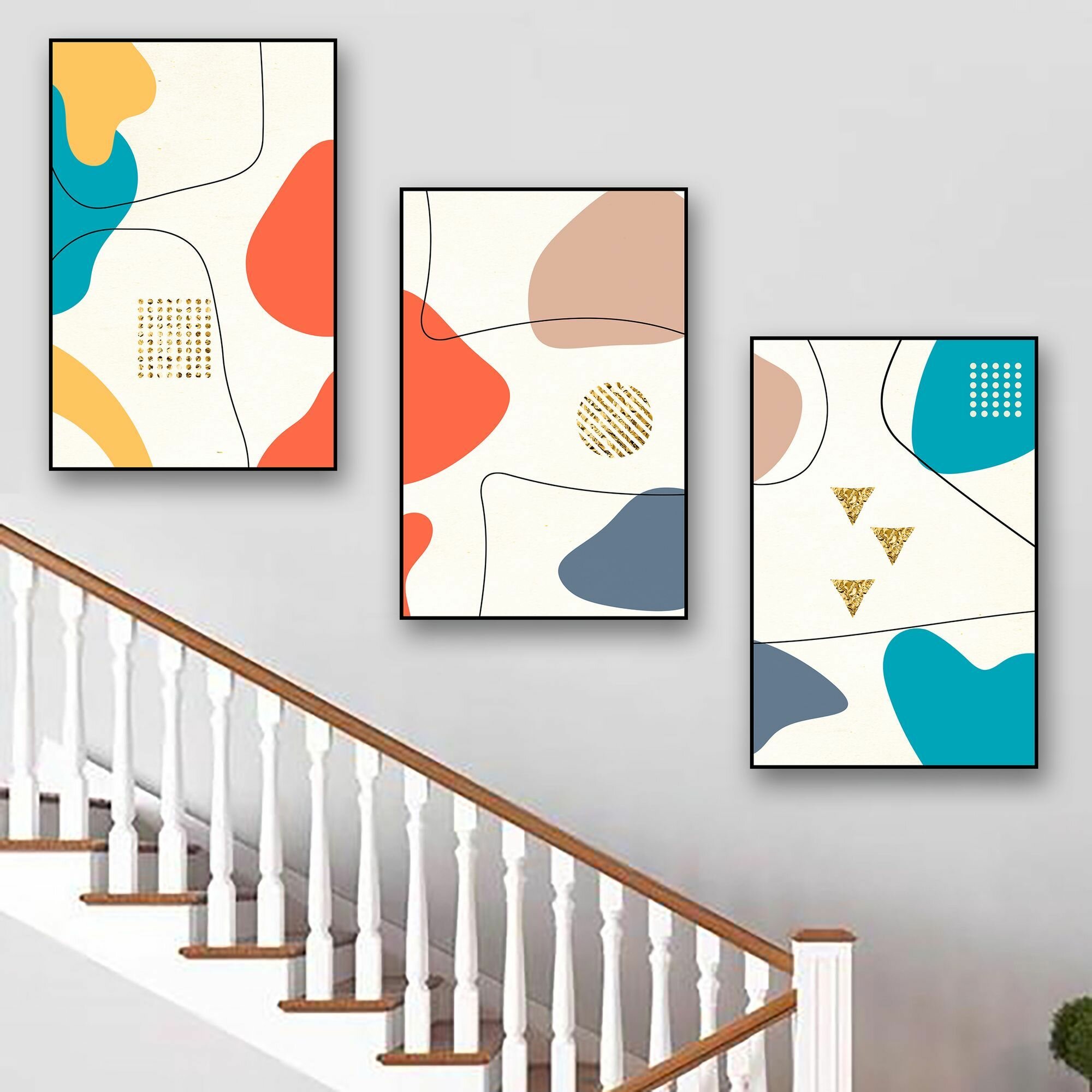 Декоративная живопись для лестницы SG, триптих, настенное искусство, ресторанная настенная живопись, высококачественная квадратная живопись в китайском стиле, триптих для детской комнаты, картина в рамке