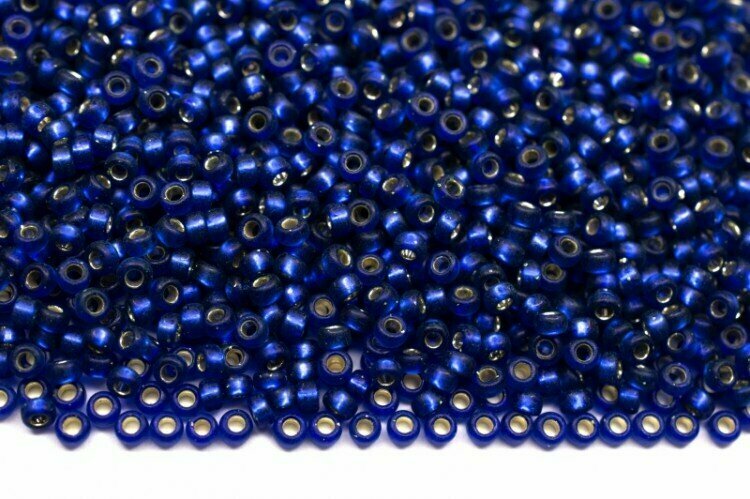 Бисер японский MIYUKI круглый 15/0 #1653 синий полуматовый, серебряная линия внутри, 10 грамм