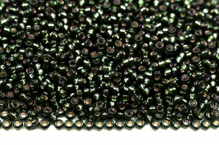 Бисер японский MIYUKI круглый 15/0 #1423 хаки, серебряная линия внутри, 10 грамм