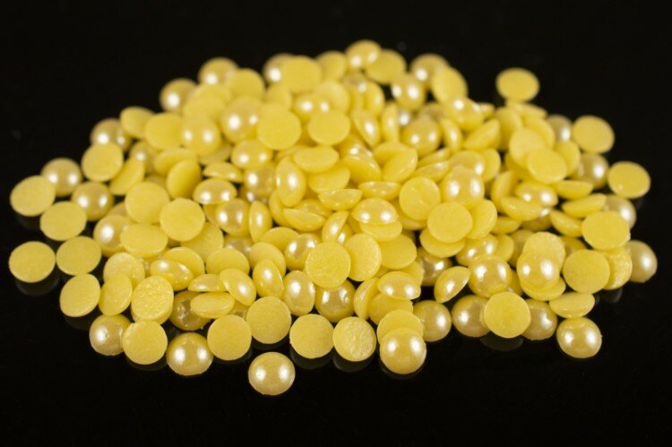 Кабошон круглый 5х2мм, цвет желтый перламутр, стекло, 2030-019, 5гр (около 80шт)