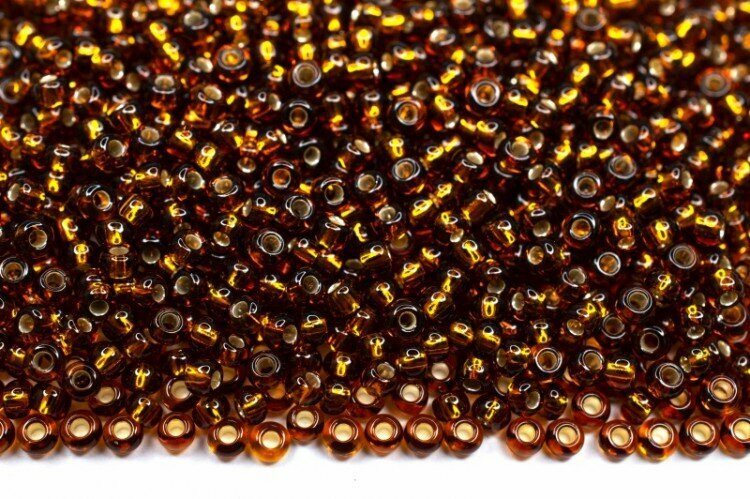 Бисер чешский PRECIOSA круглый 10/0 17110 коричневый, серебряная линия внутри, 20 грамм