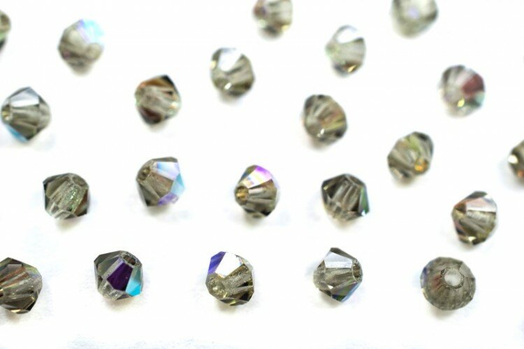 Бусины биконусы хрустальные 3мм, цвет BLACK DIAMOND AB, 745-030, 20шт