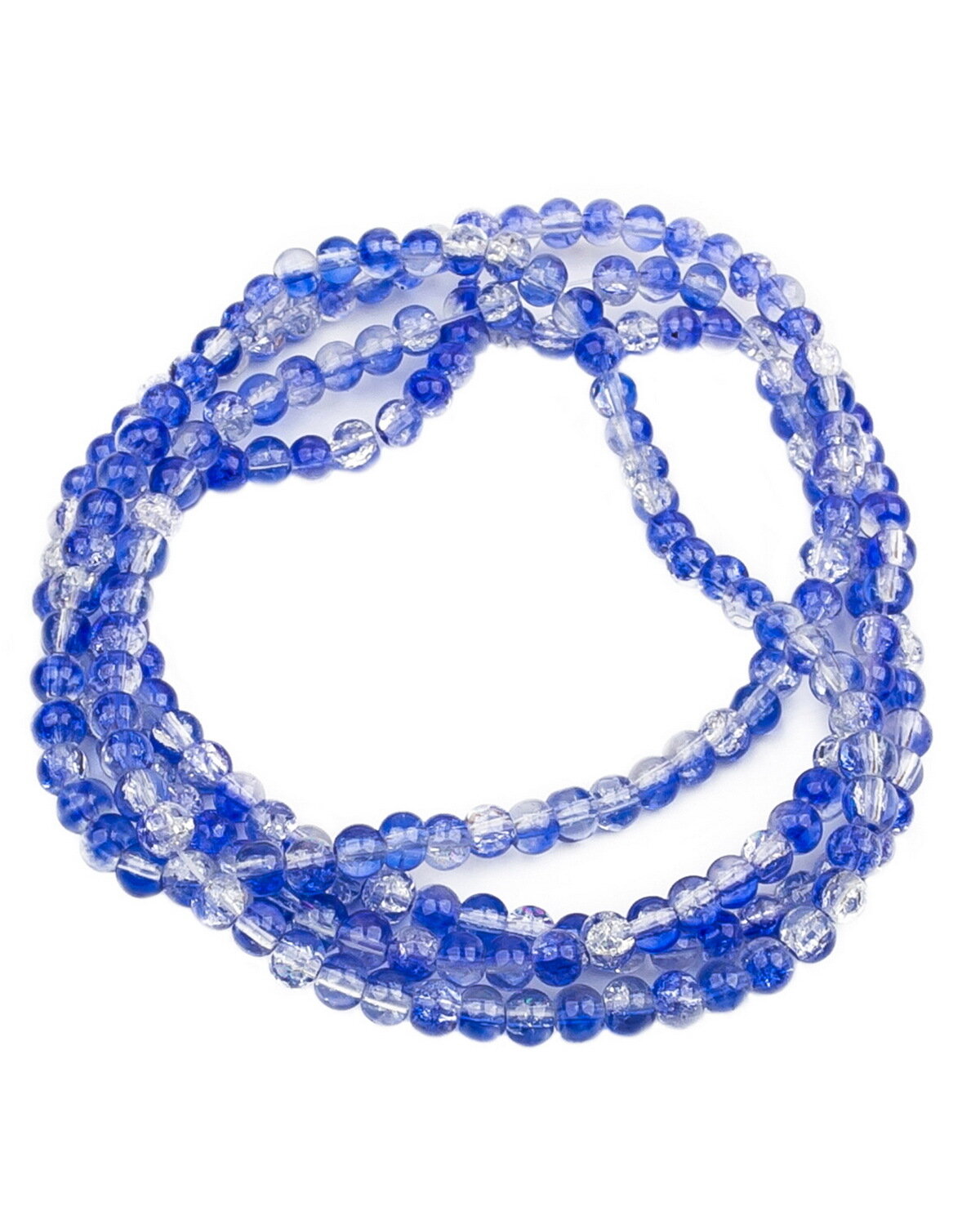 Бусины стеклянные круглые с эффектом кракелюра, диаметр бусин 4 мм, цвет синий, длина нити 75 см, на нити 210 бусин