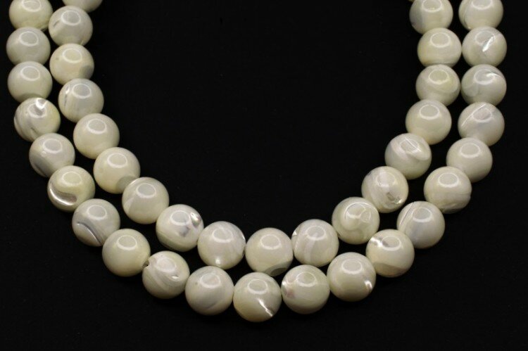 Бусина круглая из ракушки 8мм, отверстие 0,8мм, цвет кремовый, 526-031, 2шт