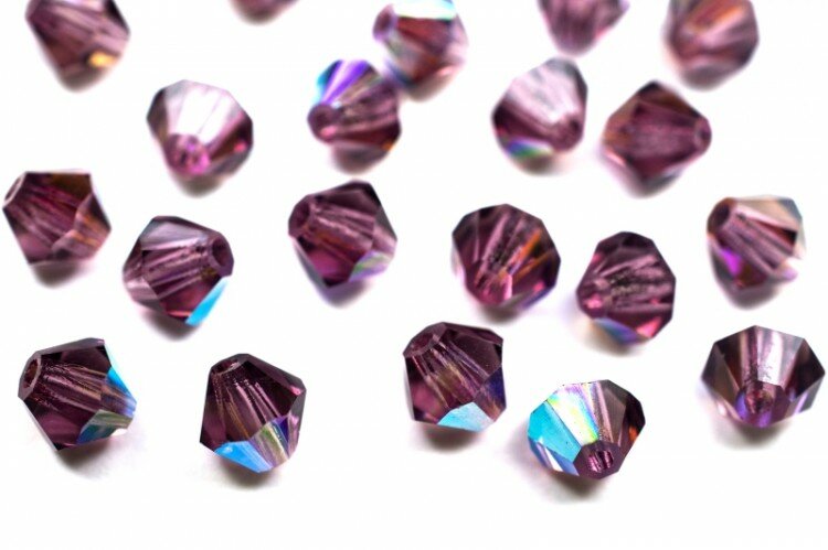 Бусины биконусы хрустальные 5мм, цвет AMETHYST AB, 750-006, 10шт