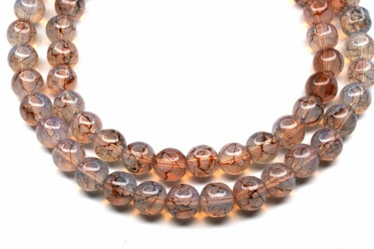 Бусина круглая стеклянная, диаметр 8мм, отверстие 1мм, цвет опал/коричневый, 519-011, 1 нить (около 38см, около 50 бусин)