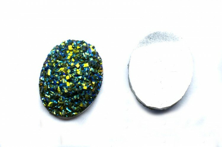 Кабошон овальный (друзы) 18х13х5мм, цвет синий/зеленый, смола, 2006-027, 2шт