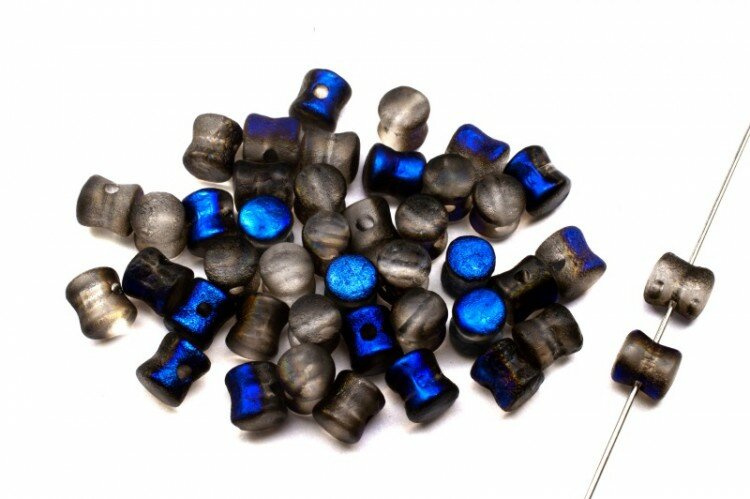 Бусины Pellet beads 6х4мм, отверстие 0,5мм, цвет 00030/22283 Crystal/Azuro, Etched, 732-033, 10г (около 60шт)