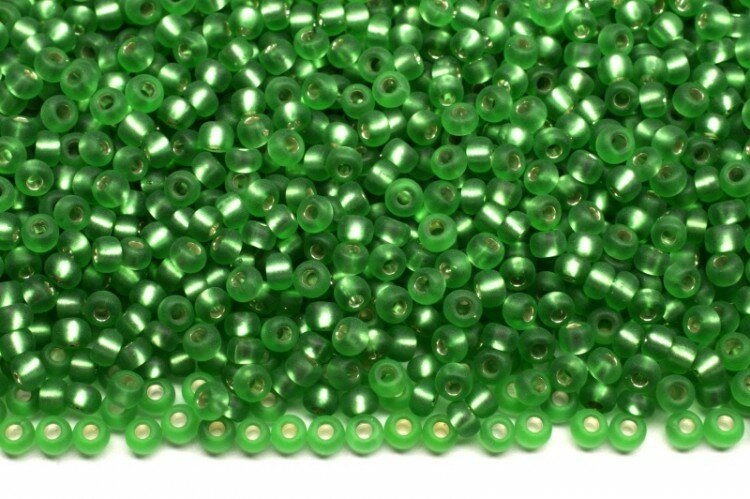 Бисер чешский PRECIOSA круглый 10/0 57100М матовый зеленый серебряная линия внутри, 1 сорт, 50г