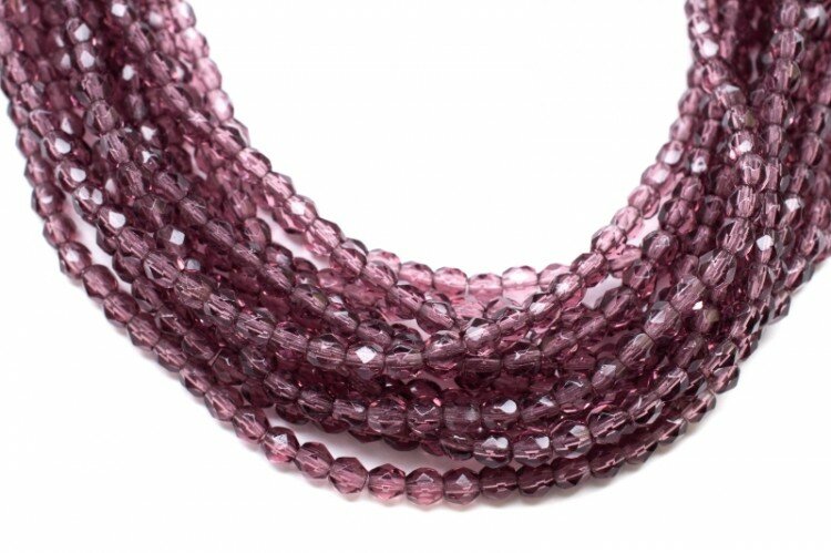 Бусины граненые Firepolish 3мм, отверстие 0,7мм, цвет 2006 аметист прозрачный, 713-003, 1 нить (около 50шт)