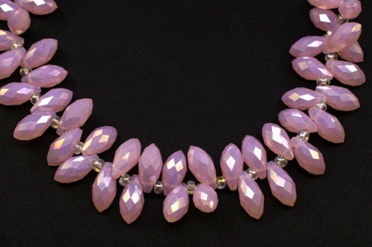 Бусина хрустальная граненая Капля 12х6мм, цвет розовый, имитация нефрита, 503-031, 5шт