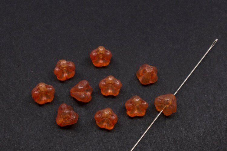 Бусина Цветочек 6х4мм, отверстие 0,5мм, цвет 00030/20003 оранжевый, 735-135, 10шт