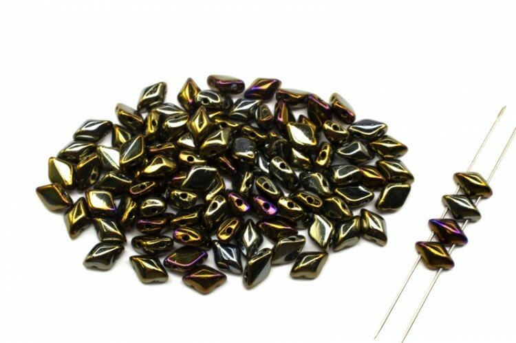 Бусины GemDuo 8х5мм, отверстие 0,8мм, цвет 23980/21415 коричневый ирис, 709-200, 10г (около 64шт)