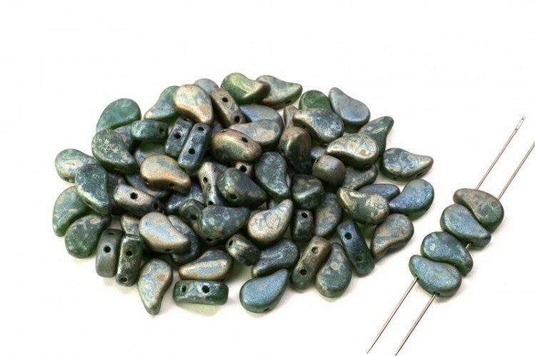 Бусины PaisleyDuo 8х5мм, отверстие 0,8мм, цвет 50720/83500 изумруд Rembrandt матовый, 751-083, 10г (около 37шт)