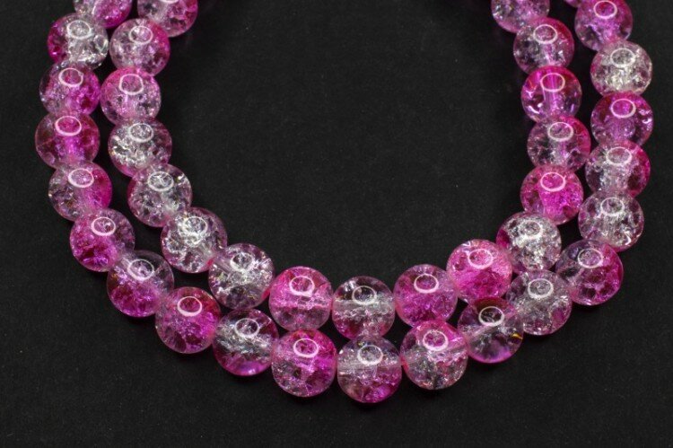 Бусина круглая с эффектом кракле, диаметр 10мм, отверстие 1мм, цвет розовый/прозрачный, 550-083, 10шт