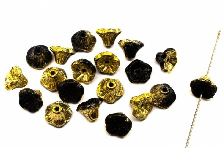 Бусина Flower 7х5мм, отверстие 0,8мм, цвет 23980/26441 Jet/Amber, 733-075, 20шт