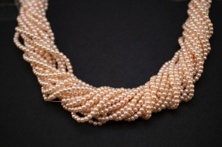 Жемчуг искусственный 3мм, отверстие 0,5мм, цвет персиковый, 516-010, 1 нить (около 32см, около 95шт)