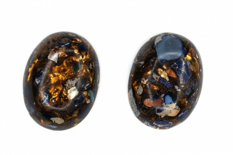 Кабошон овальный 40х30х13мм, Реголит синтетический, оттенок синий/медный, 2012-009, 1шт