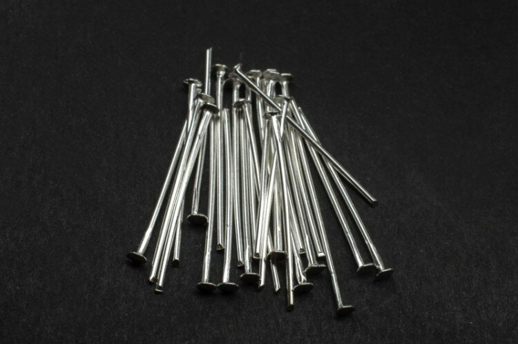 Штифты для бижутерии гвоздики 26х0,7мм, цвет серебро, железо, 30-046, 10г (около 90шт)