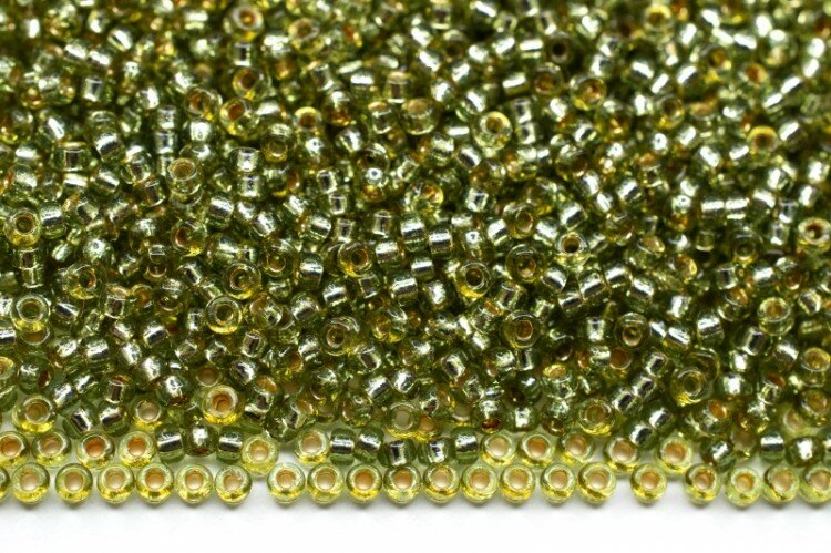 Бисер японский MIYUKI круглый 15/0 #4273 зеленый, серебряная линия внутри, Duracoat, 10 грамм