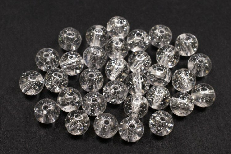 Бусины акриловые круглые 10мм, отверстие 1.5мм, цвет прозрачный с блестками, 530-024, 10г (около 18шт)