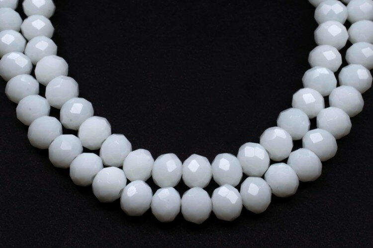 Бусина стеклянная Рондель 8х6мм, цвет белый, непрозрачная, 508-043, 1 нить (около 65шт, около 40см)