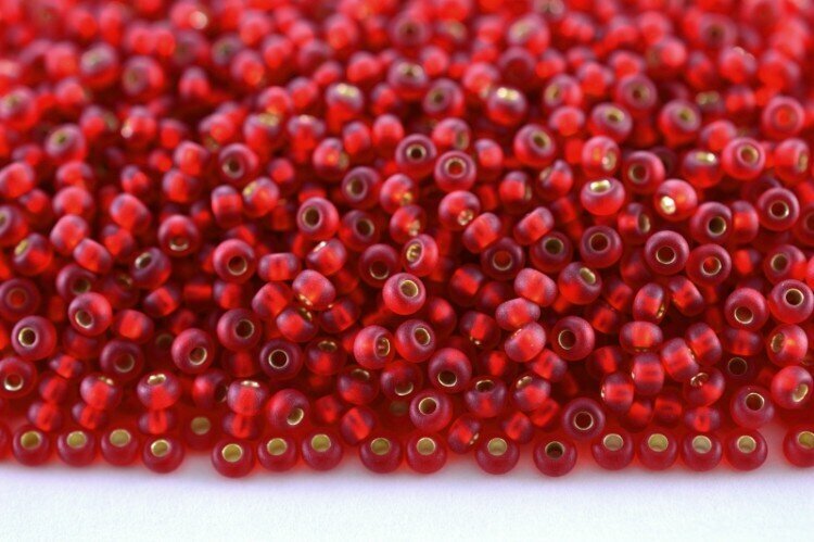 Бисер чешский PRECIOSA круглый 10/0 97070М матовый красный, серебряная линия внутри, 20 грамм