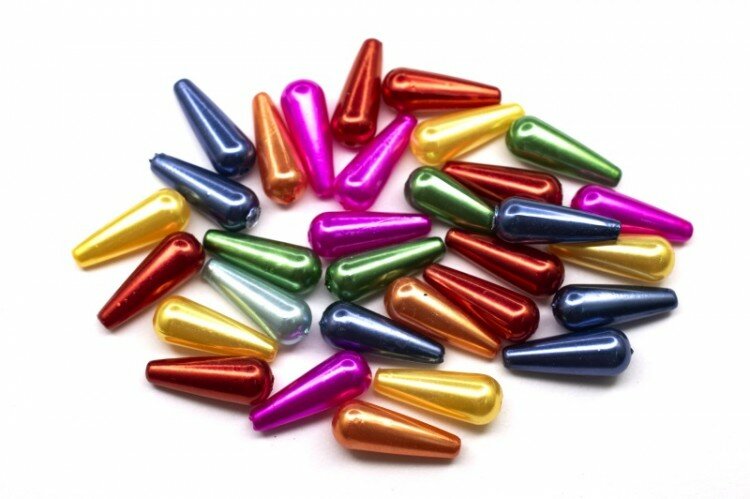 Бусины акриловые Капля 18х7мм, отверстие 1мм, микс цветов, имитация жемчуга, 540-053, 10г (около 24шт)