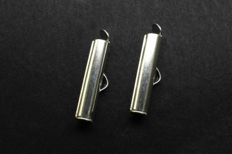 Концевик-трубочка с петелькой 20х3,8мм, внутренний диаметр 3мм, отверстие 1х2мм, цвет серебро, латунь, 04-127, 2шт