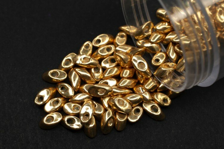 Бисер японский MIYUKI Long Magatama #1052 золото, гальванизированный, 10 грамм