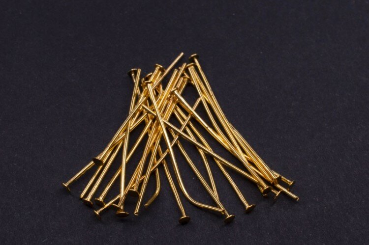 Штифты для бижутерии гвоздики 35х0,7мм, цвет золото, железо, 30-013, 10г (около 65шт)