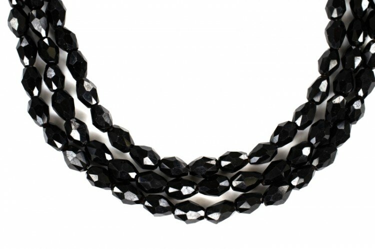 Бусина стеклянная граненая Капля 6х4мм, цвет черный, непрозрачная, 503-055, 20шт