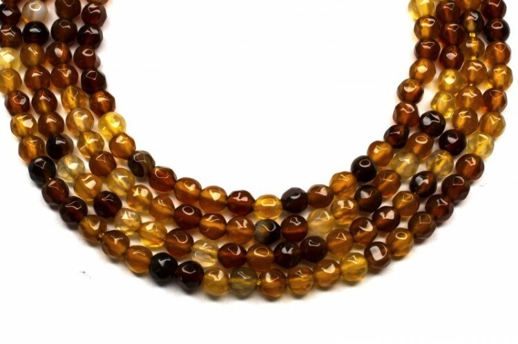 Бусина Агат круглая граненая 4мм, отверстие 1мм, цвет коричневый, полупрозрачная, 541-022, 10шт