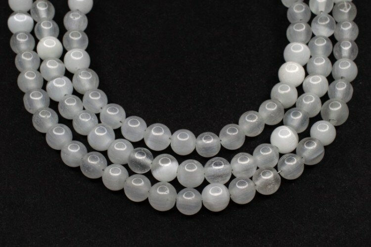 Бусина круглая Кошачий глаз 6мм, отверстие 1мм, цвет белый, 548-052, 10шт