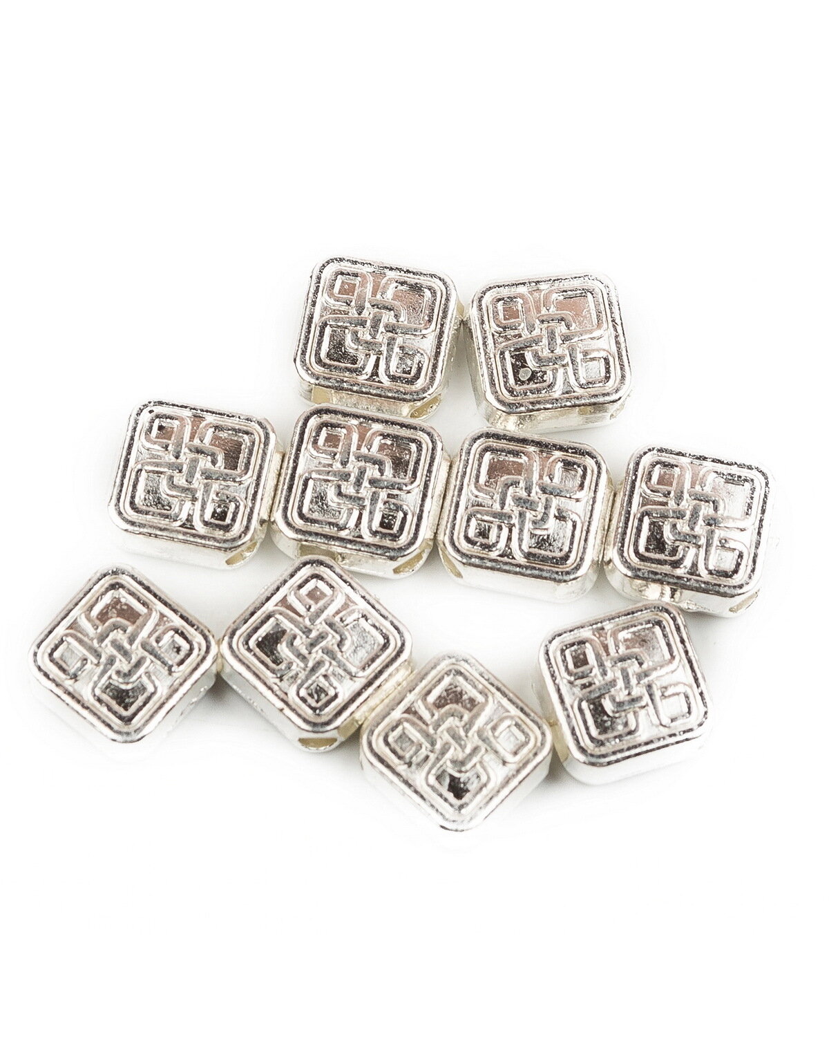 Бусина квадратная, 7х7х3 мм, посеребренная, 10 шт.