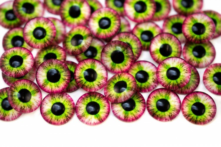 Кабошон стеклянный круглый с принтом Глаз 14х5мм, оттенок фуксия, 2030-055, 10шт