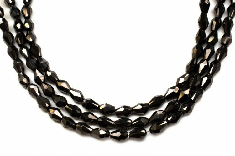 Бусина стеклянная граненая Капля 5х3мм, цвет гематит, гальваническое покрытие, 503-066, 20шт